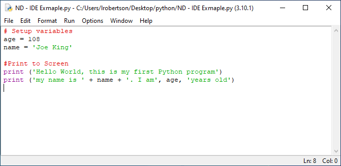 IDLE The Python IDE Network Direction